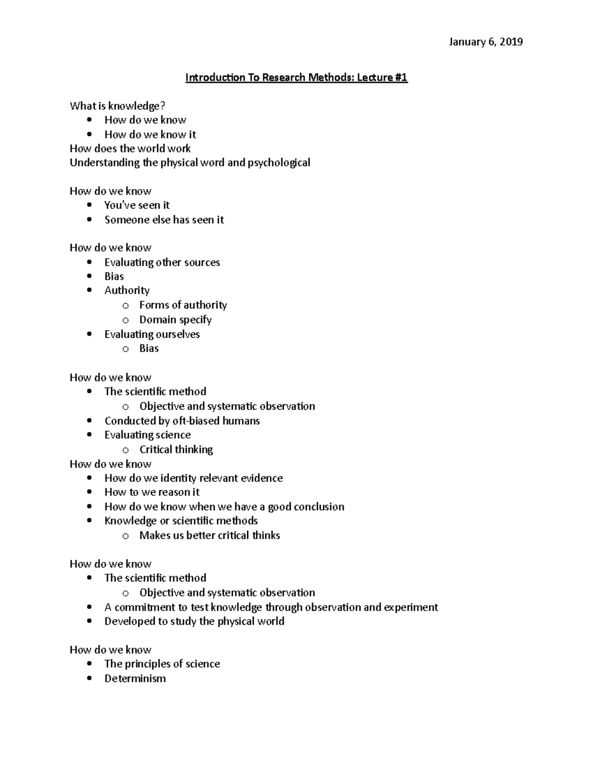 Introduction To Research Methods- Lecture 1 - Psychology - January 6 ...