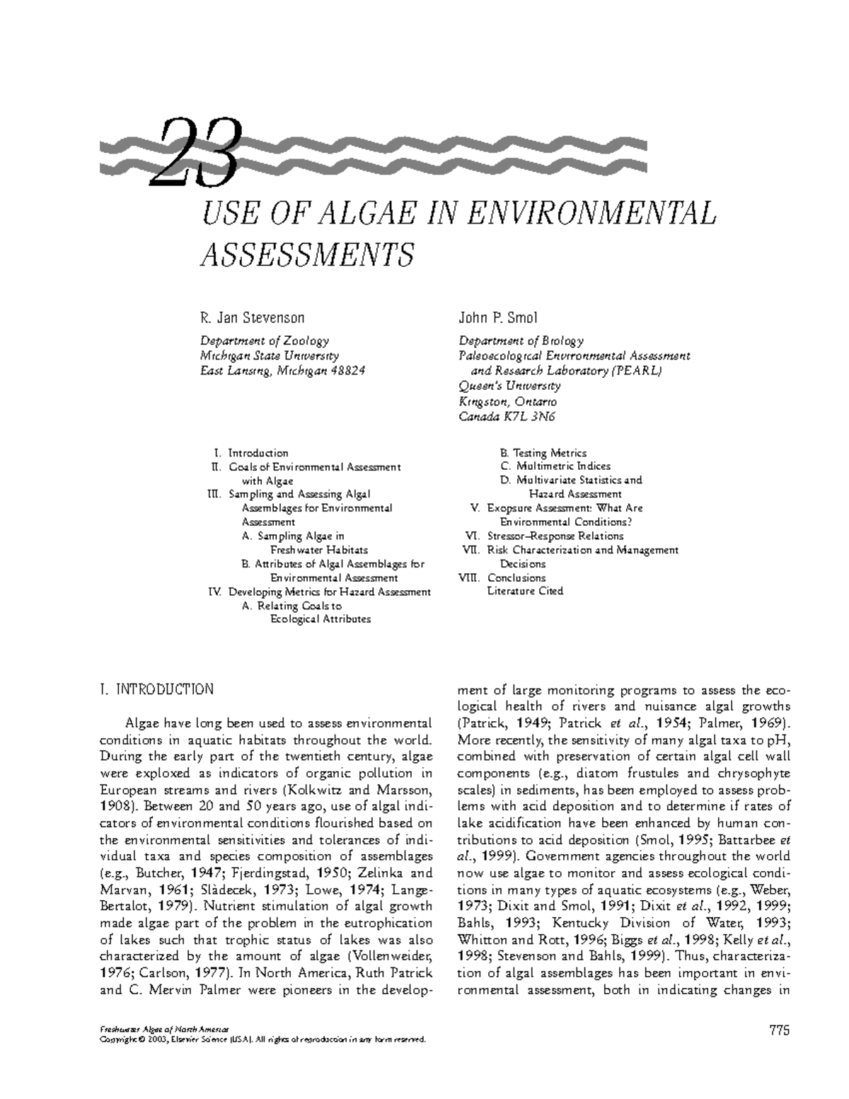 Stevenson and Smol - 2003 - Use of Algae in Environmental Assessments - I. INTRODUCTION Algae ...