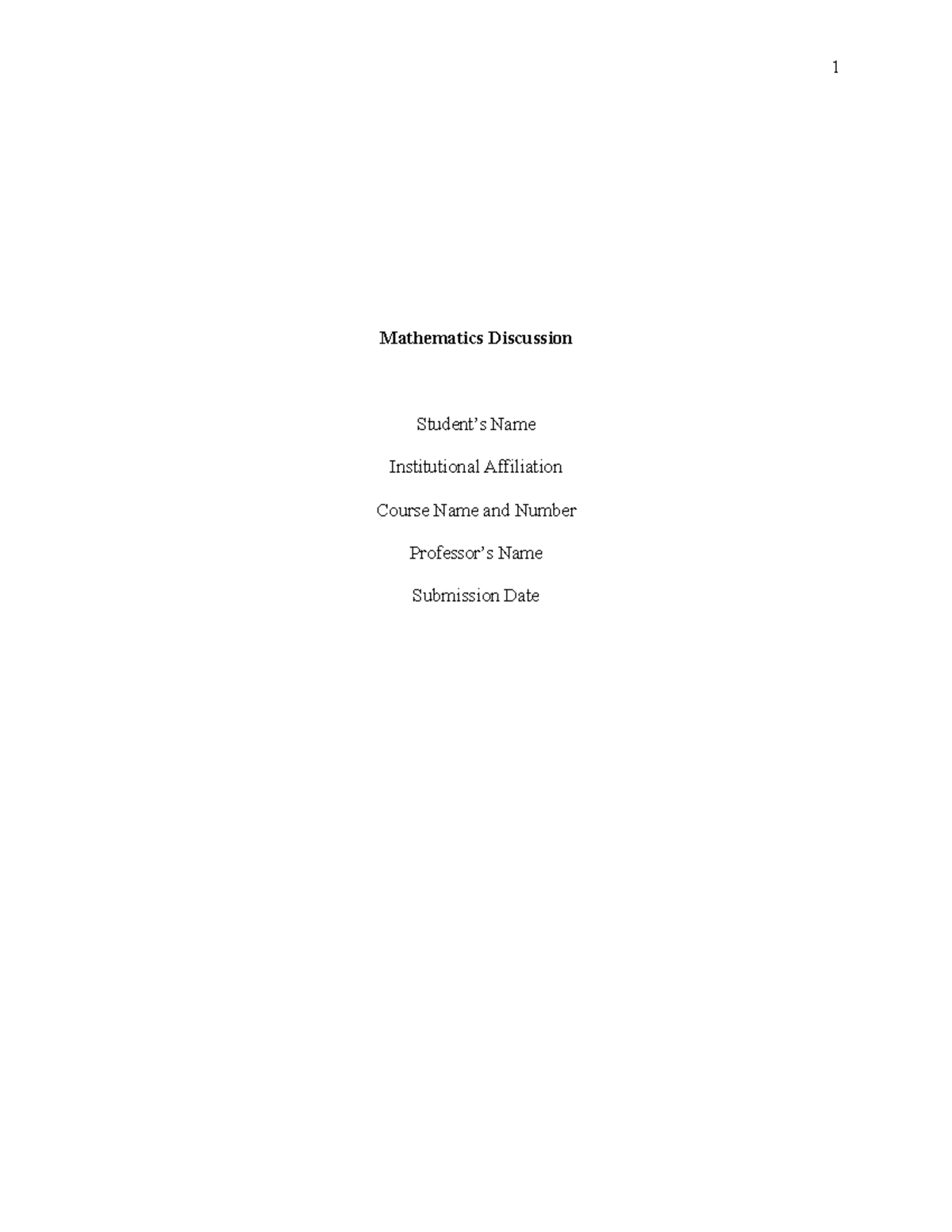 2970842 Mathematics Discussion - 1 Mathematics Discussion Student’s ...