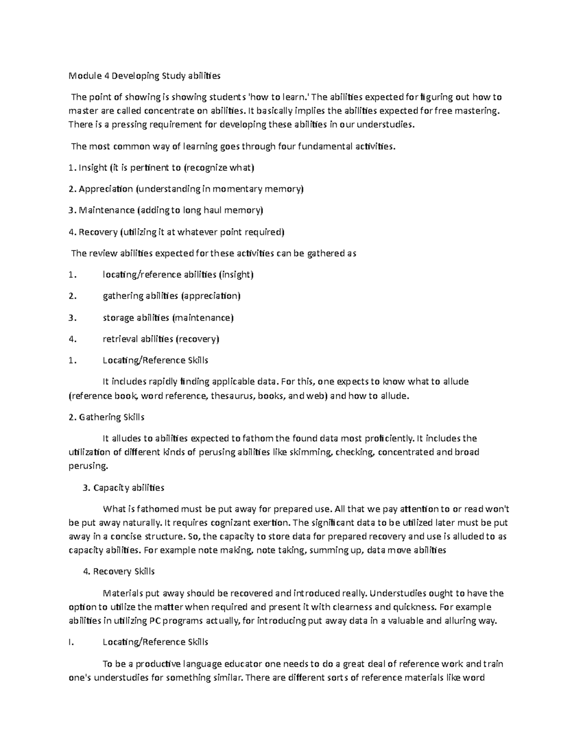 Module 4 Developing Study skills - Module 4 Developing Study abilities ...