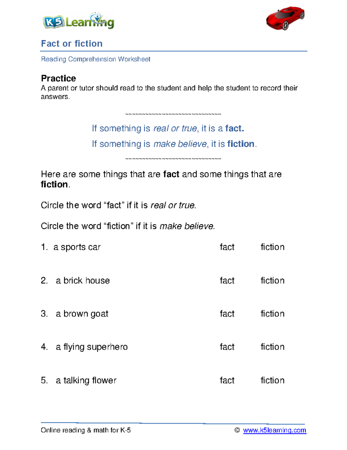 Grade 1 fact fiction b - none - Online reading & math for K-5 ...