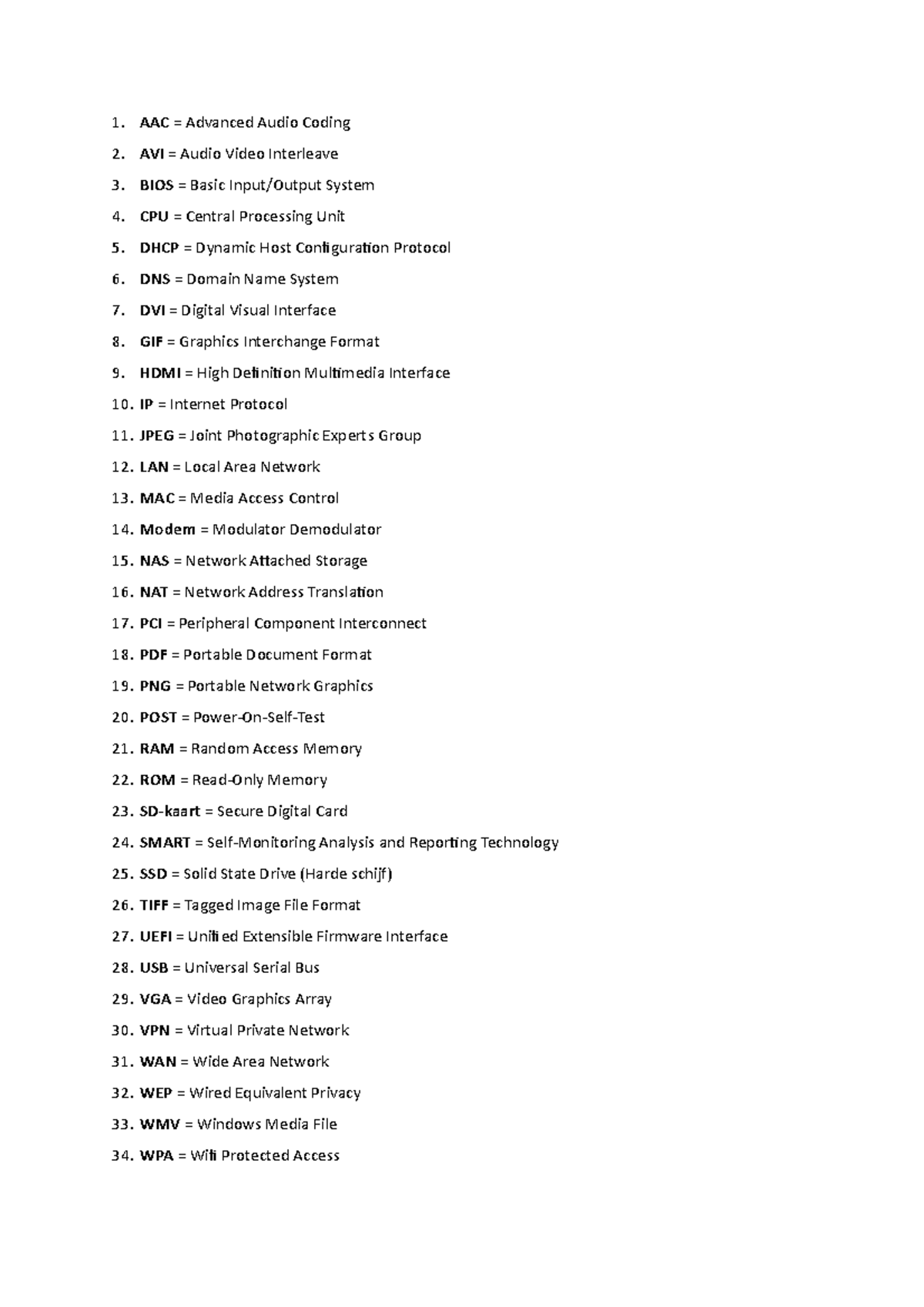 Afkortingen-Digilabz-1 - AAC = Advanced Audio Coding AVI = Audio Video ...