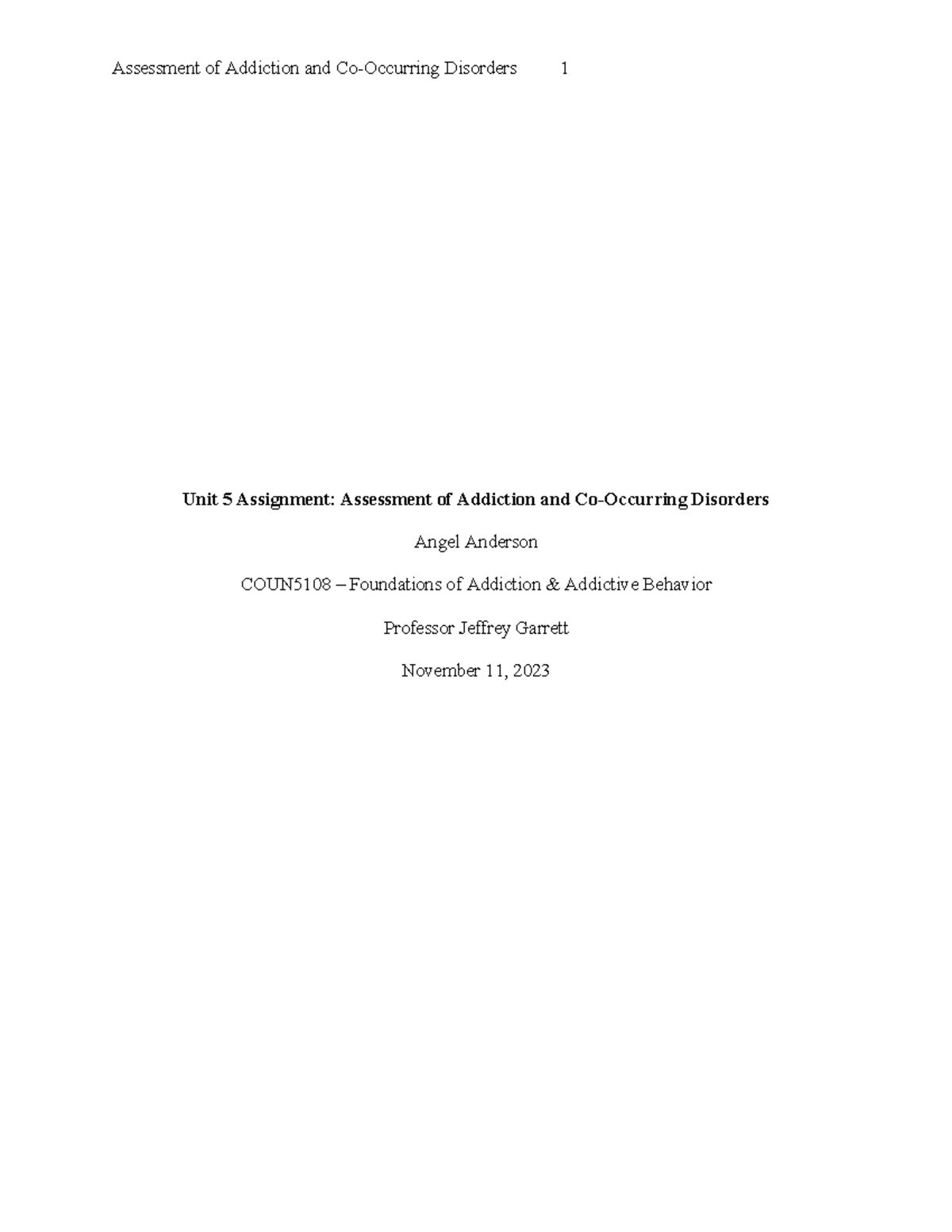 u05a1 Assessment of Addiction and Co-Occurring Disorders - Assessment ...