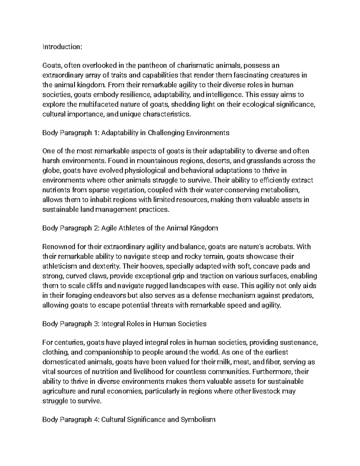 goat essay for college - Introduction: Goats, often overlooked in the ...