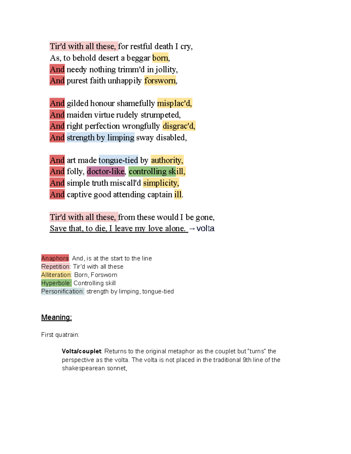 Analysis of Sonnet 66 Shakespeare - Tir'd with all these, for restful ...
