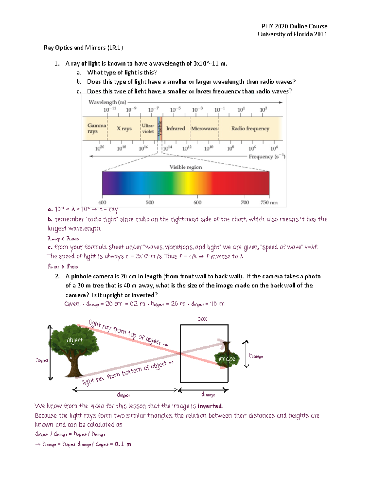 LR - Practice problems about electromagnetic spectrum - PHY 2020 Online ...