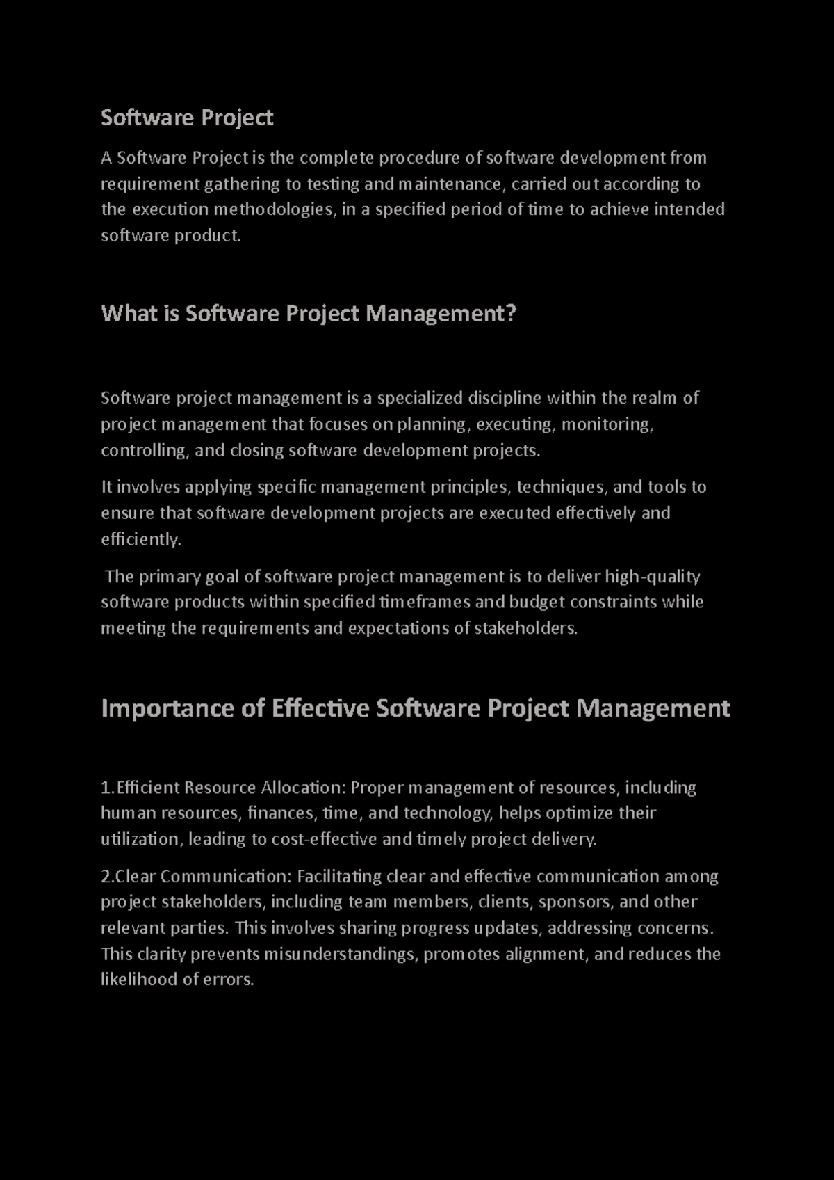 Spm - Software Project A Software Project is the complete procedure of ...