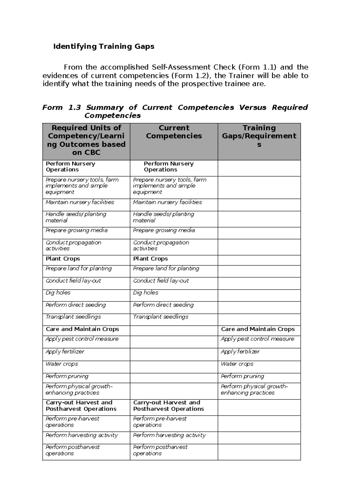 FORM 1.3 Identifying Training Gaps - Identifying Training Gaps From the ...