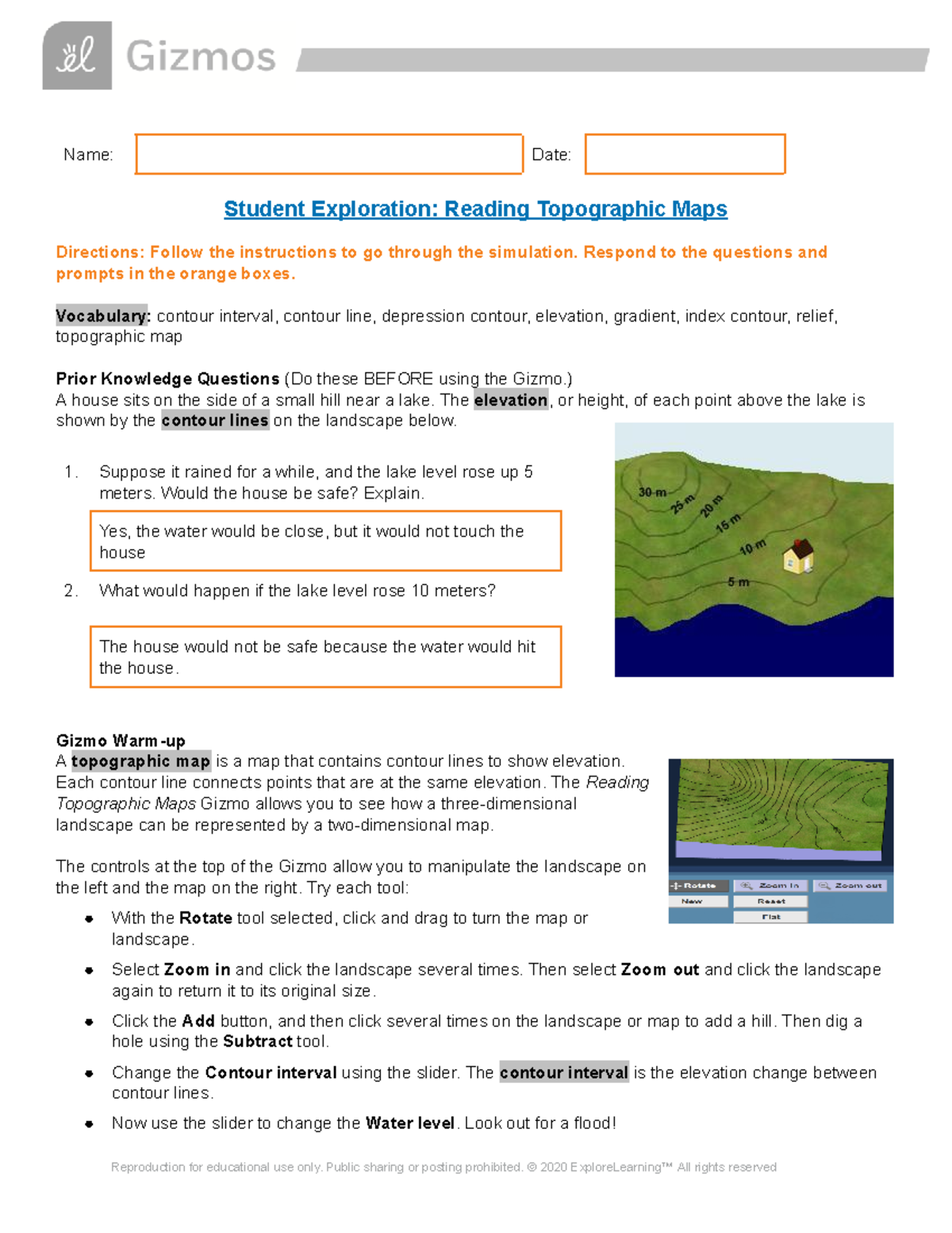Rory Bright - Reading Topo Maps SE - Name: Date: Student Exploration ...