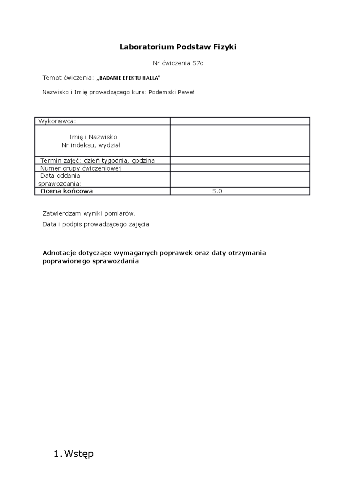 Fizyka 2.1 sprawozdanie 57c - Fizyka laboratorium - PWR - Studocu