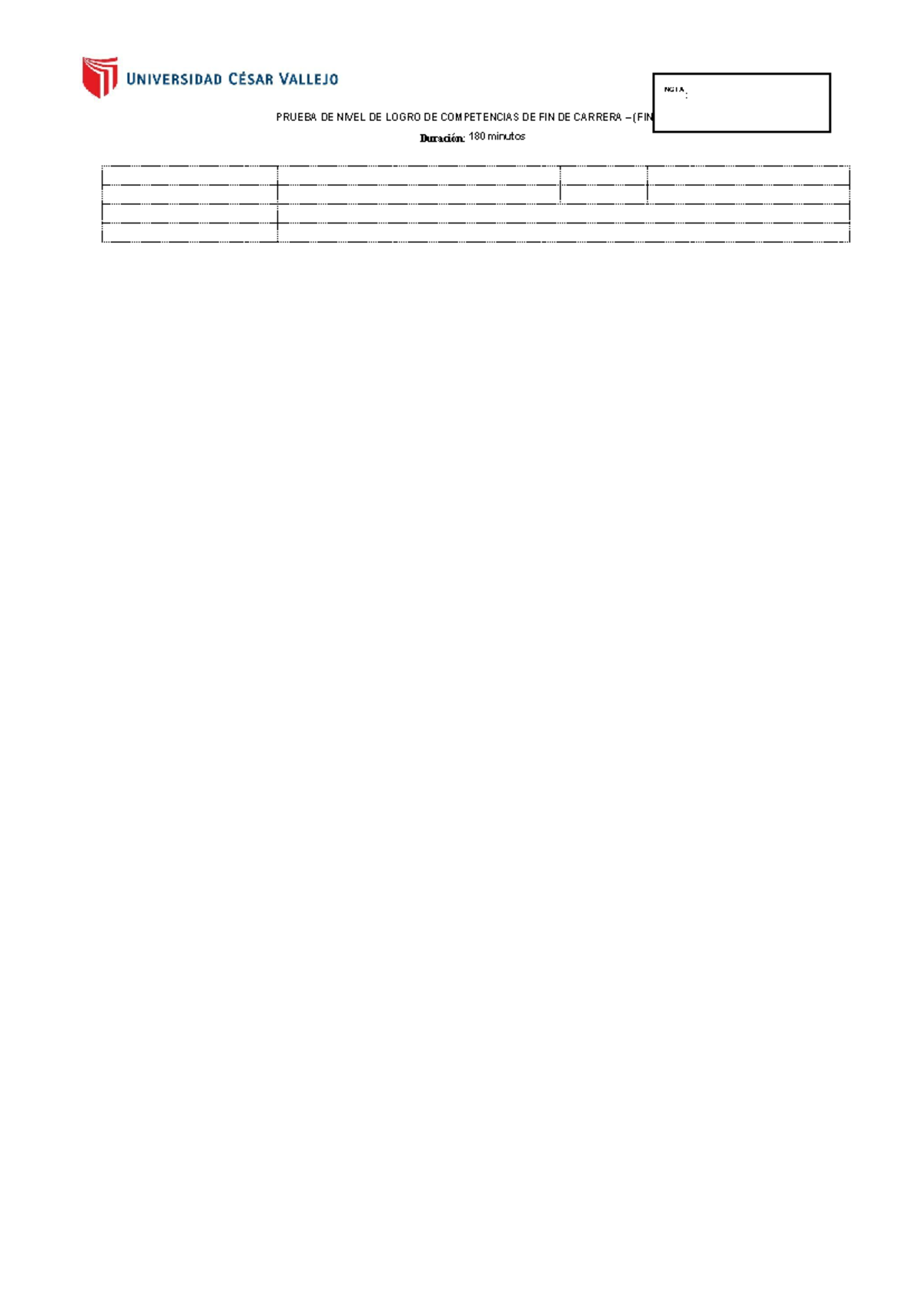 Examen PLC IV Nivel - PRUEBA DE NIVEL DE LOGRO DE COMPETENCIAS DE FIN DE CARRERA – (FINAL ...