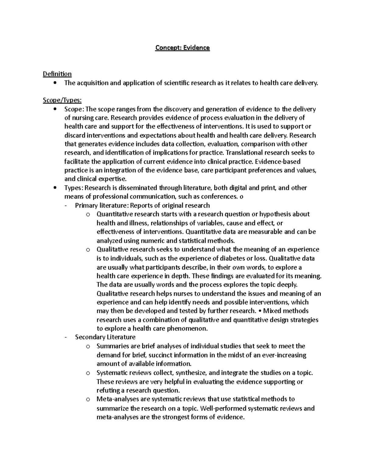 Concept Evidence - Concept: Evidence Definition The acquisition and ...