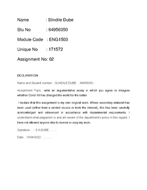 Assignment 1. ENG1503. Assignment 1. - Assignment 01 Student Number: 11955317 Student Name ...
