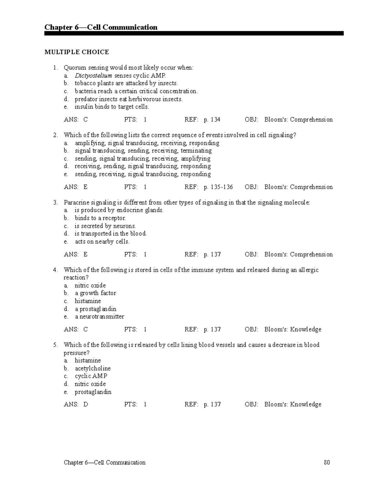 Ch 06 - GOOD PRACTICE - Chapter 6—Cell Communication MULTIPLE CHOICE ...