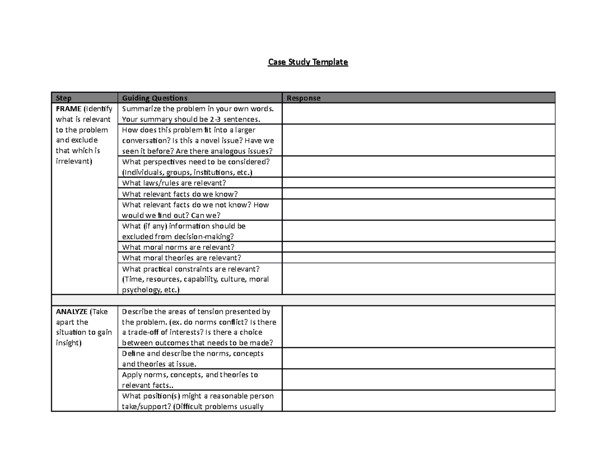 Bio Ethics Case Study template - Case Study Template Step Guiding ...