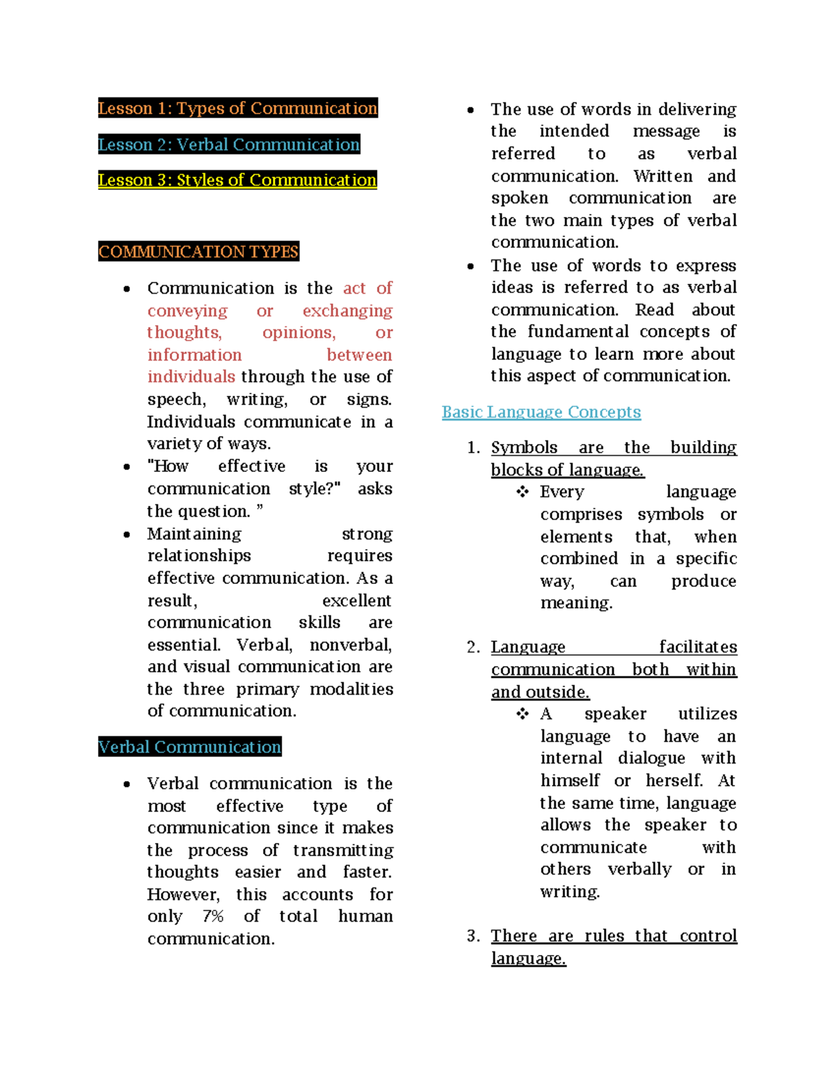 Communication Types, Verbal, Styles notes - Lesson 1: Types of ...