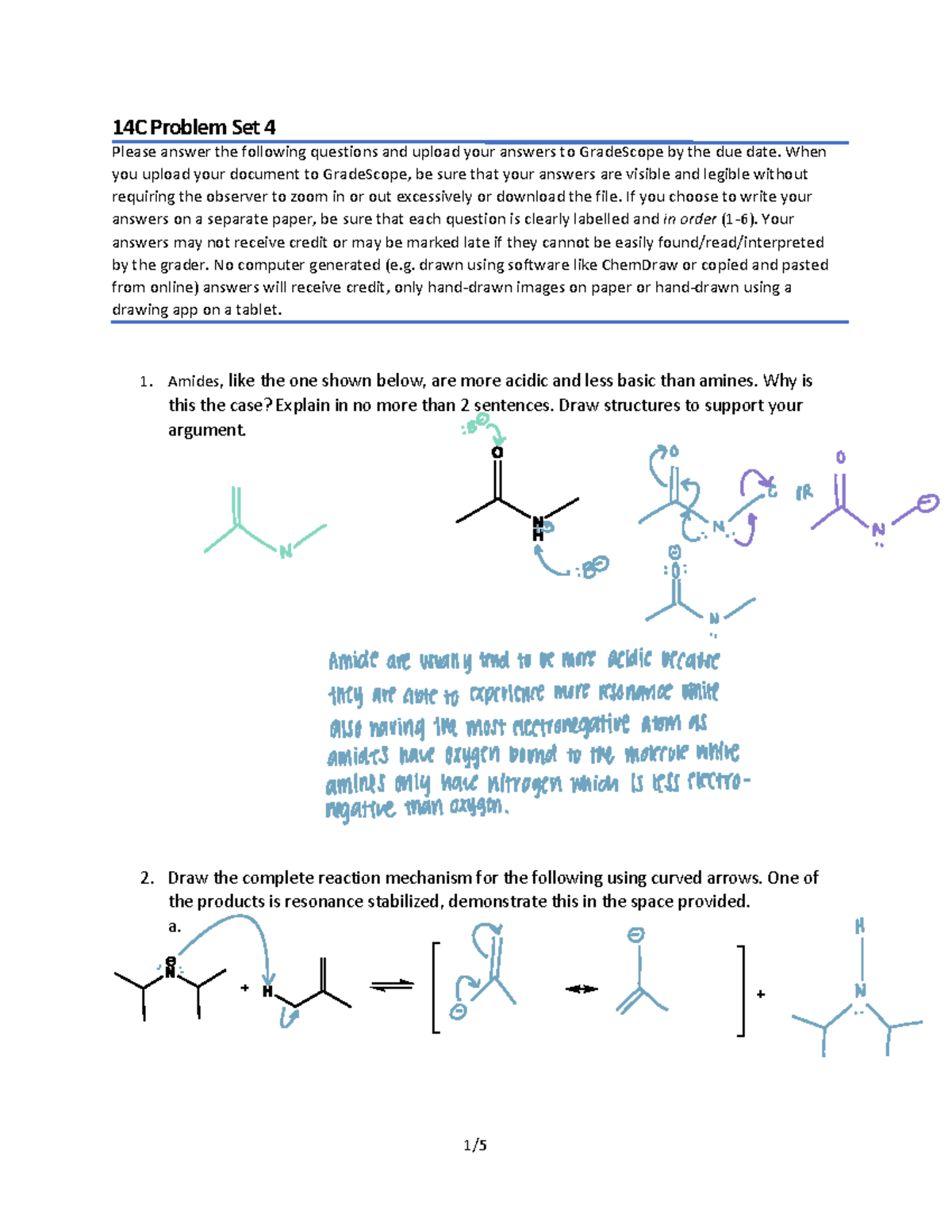 Problem set 4 - w/ anderson - 14C Problem Set 4 Please answer the following questions and upload ...
