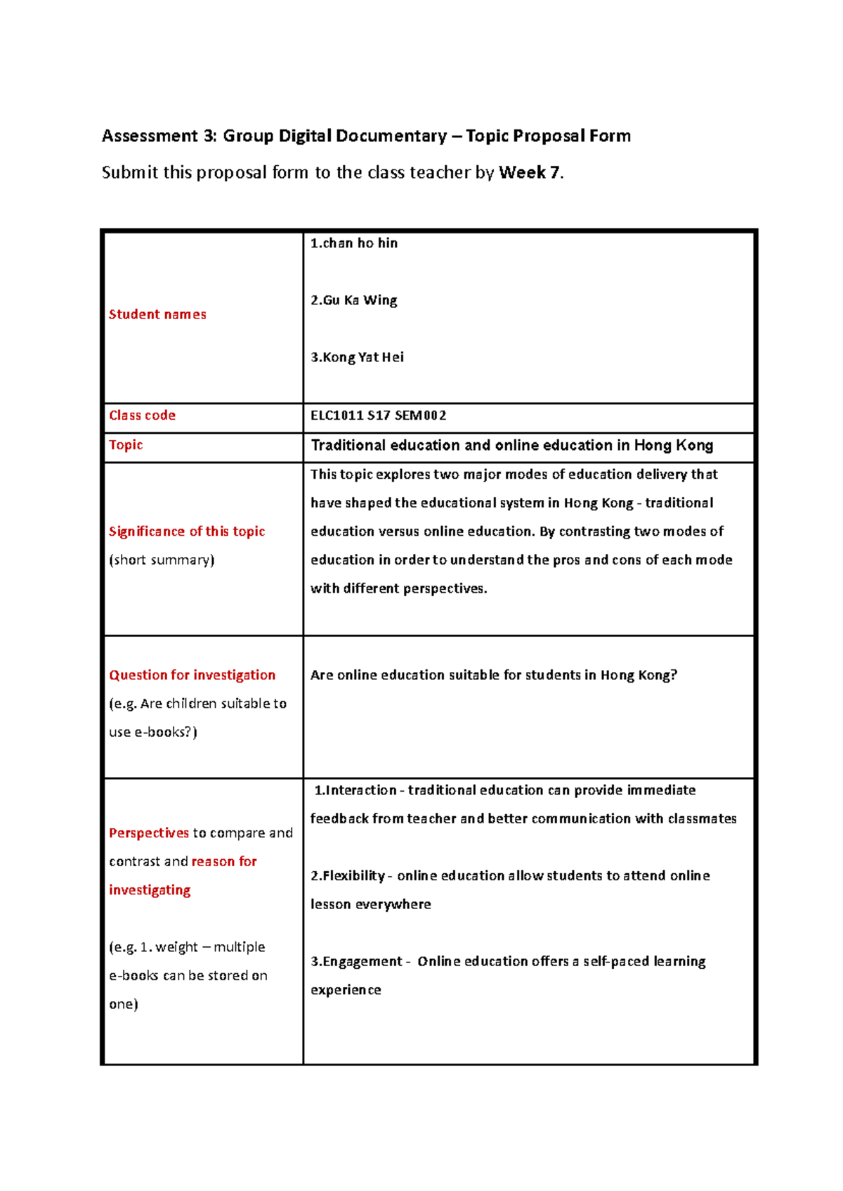 Topic Proposal Form - 3324234234 - Assessment 3: Group Digital ...