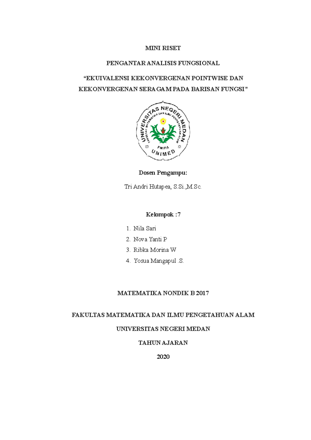 MR Kelompok 7 - Tugas Mini Riset dalam mata kuliah Pengantar Analisis ...