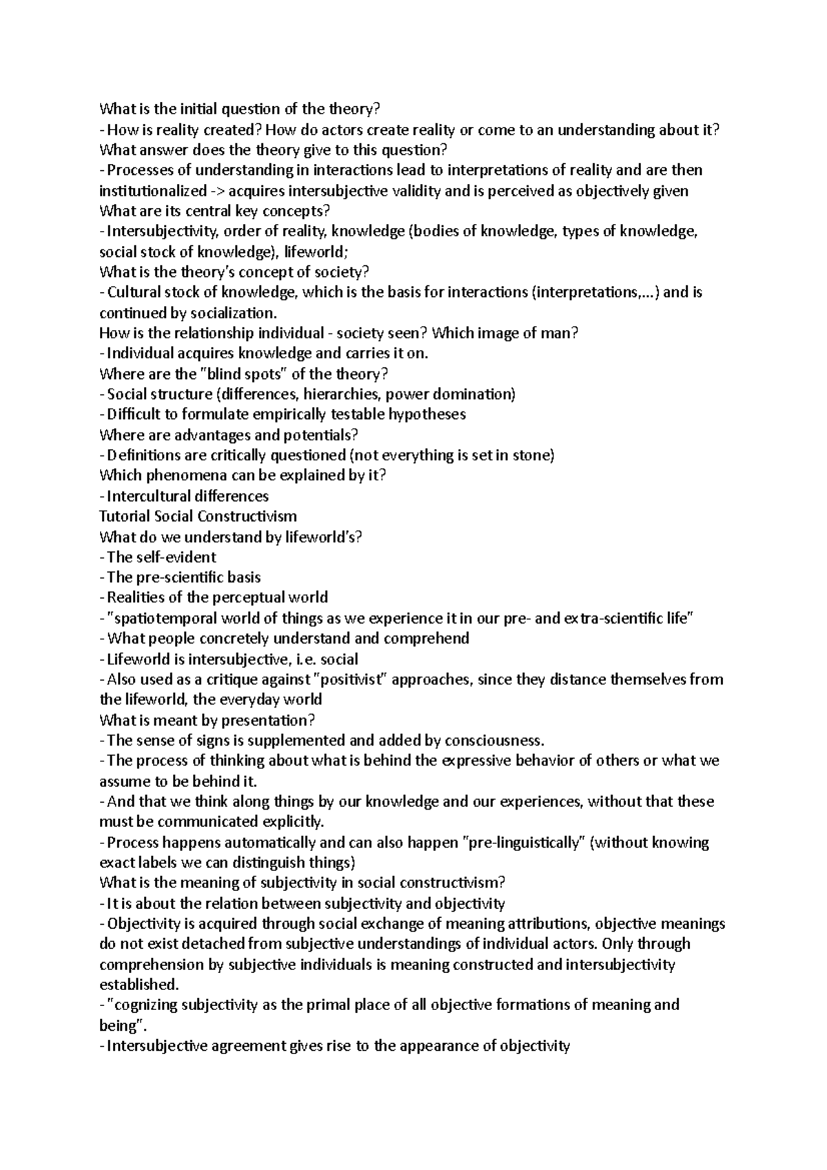 What is the initial question of the theory - ..) and is continued by ...