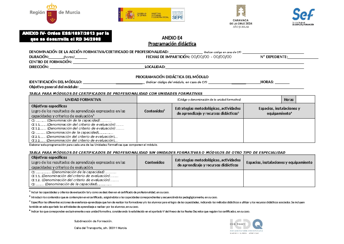 31757-31757- Anexo E4 - Programación Didáctica (2) - ANEXO IV- Orden ESS/1897/2013 por la que se ...