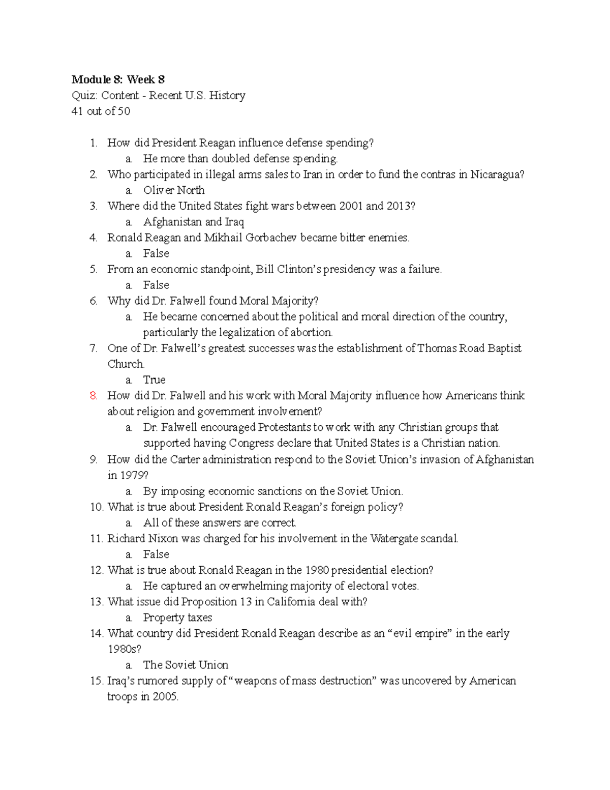 Quiz Content - Recent U.S. History - Module 8: Week 8 Quiz: Content ...