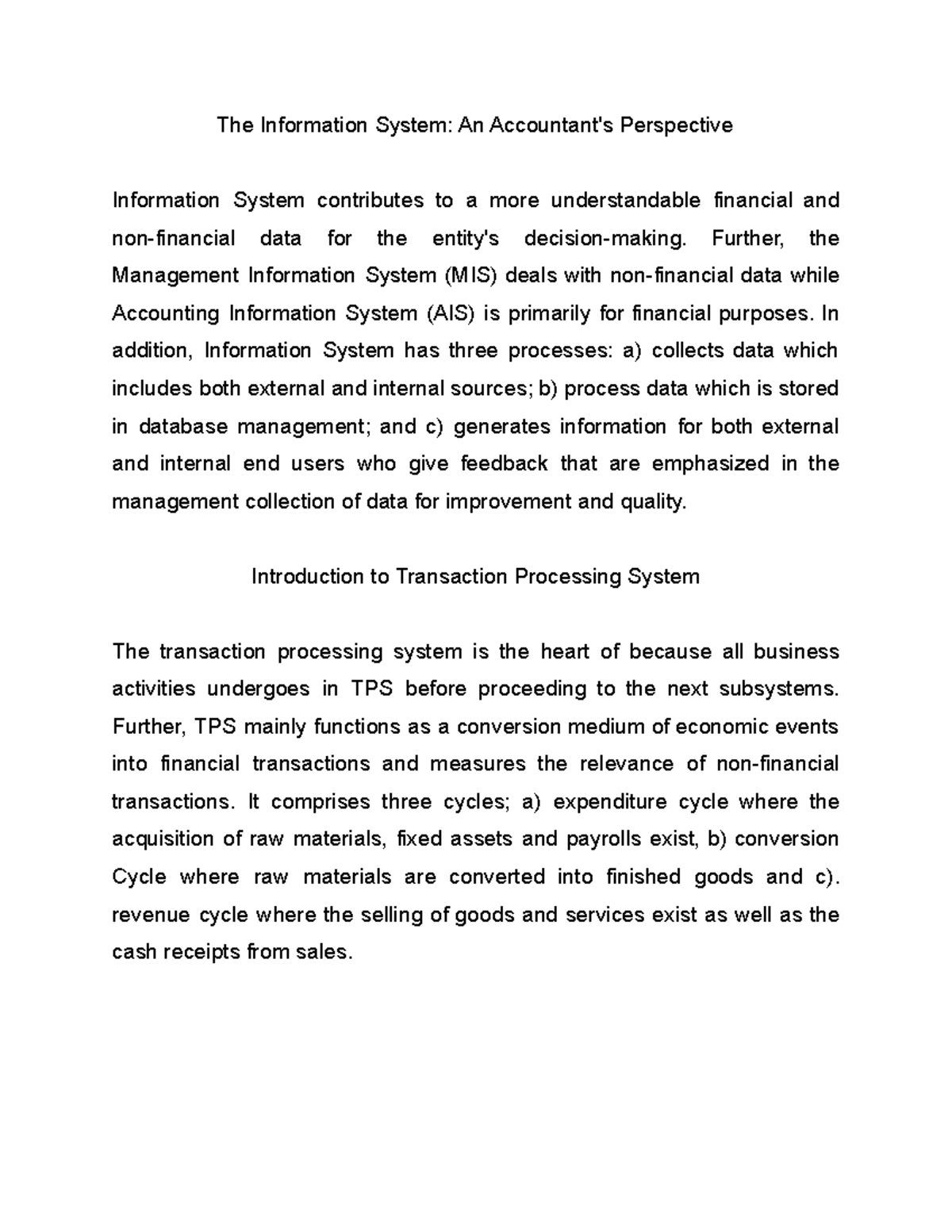 Key Learnings - The Information System: An Accountant's Perspective ...