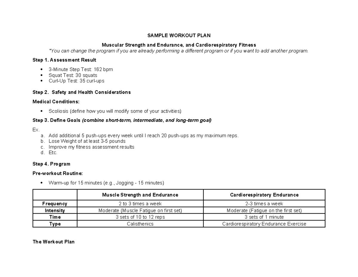 Sample- Workout-PLAN - enjoy - SAMPLE WORKOUT PLAN Muscular Strength ...