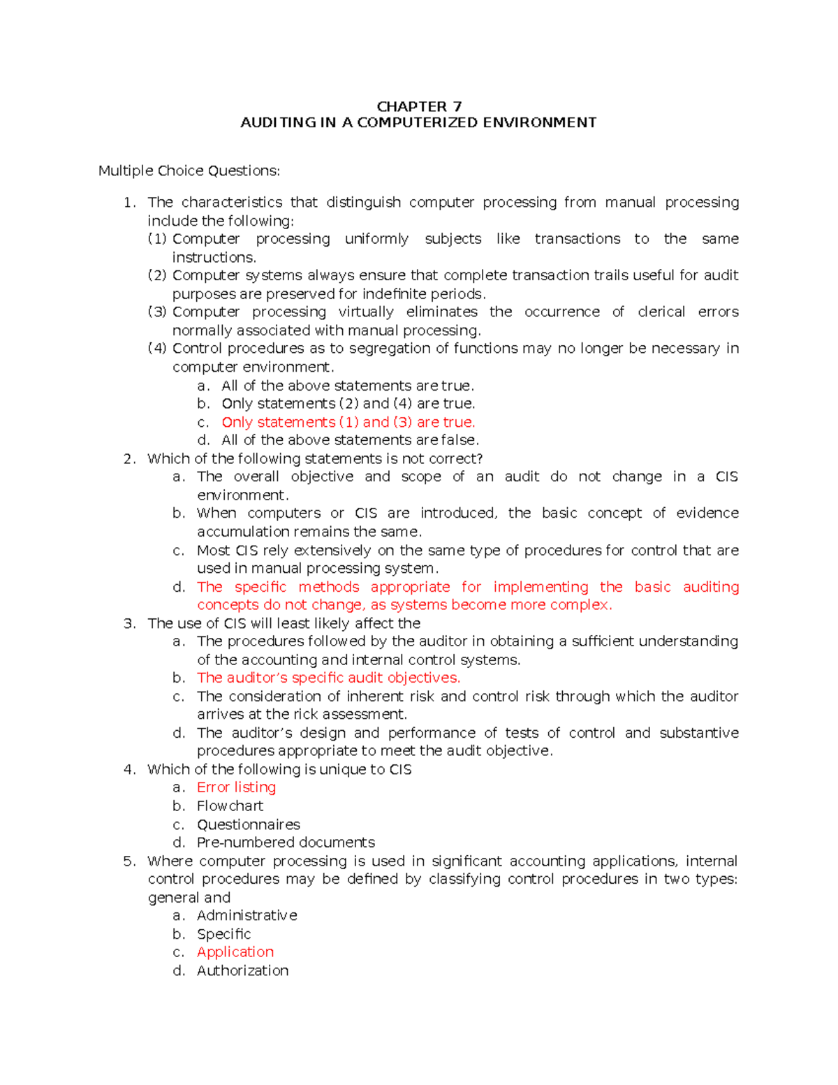 Auditing in a Computerized Environment - CHAPTER 7 AUDITING IN A COMPUTERIZED ENVIRONMENT ...