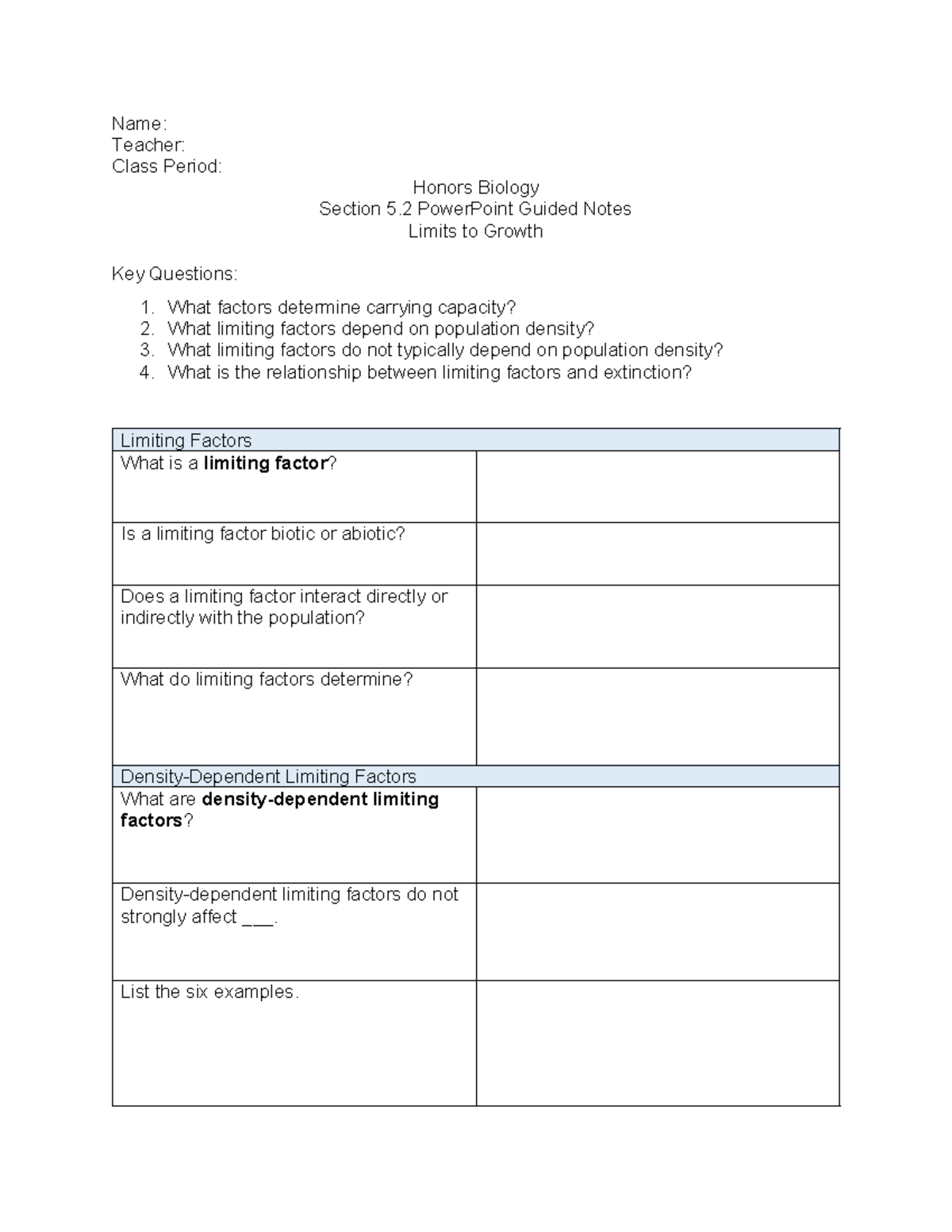 Section 5 - Class notes - Name: Teacher: Class Period: Honors Biology ...