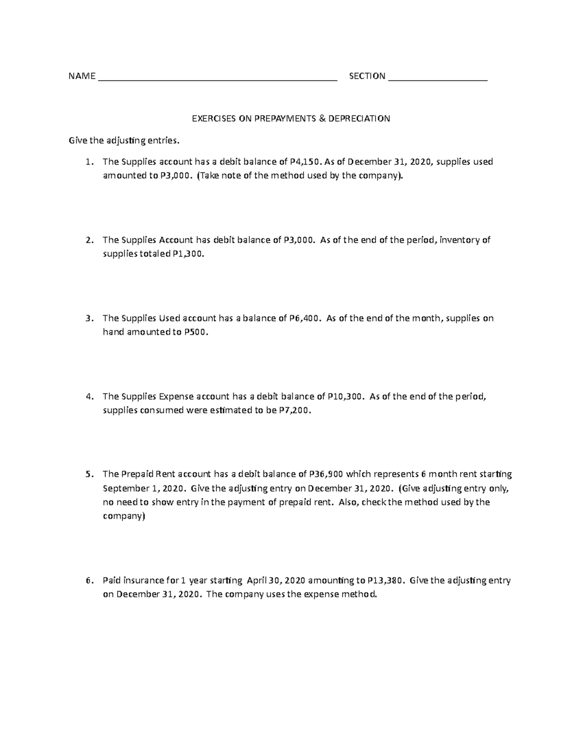 Activity 2C Adjustments of Prepayments Depreciation Exercises - NAME ...
