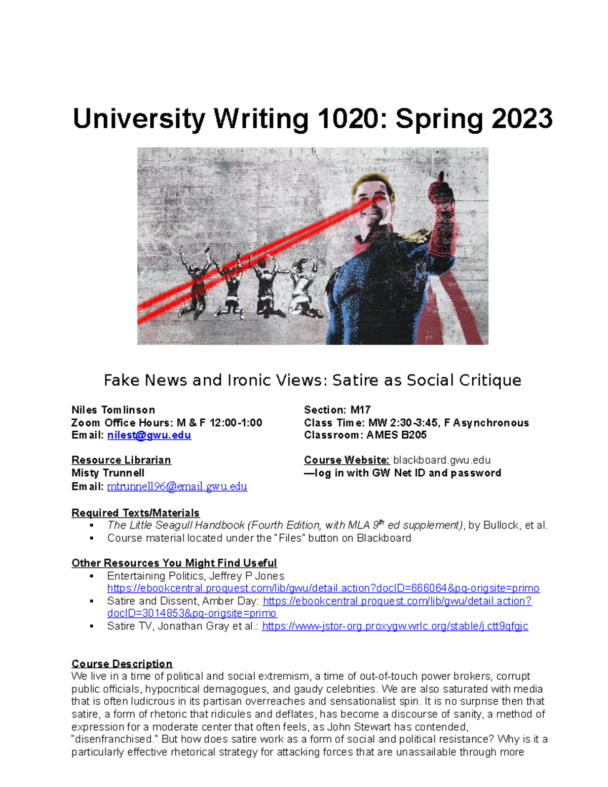 Syllabus UW1020 - University Writing 1020: Spring 2023 Fake News and ...
