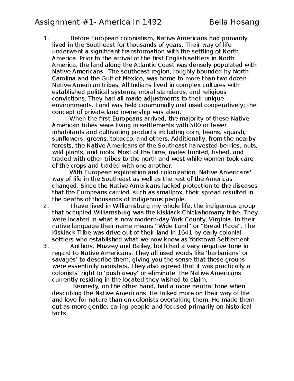 Assignment#1 - Work related to the reading in class that week ...