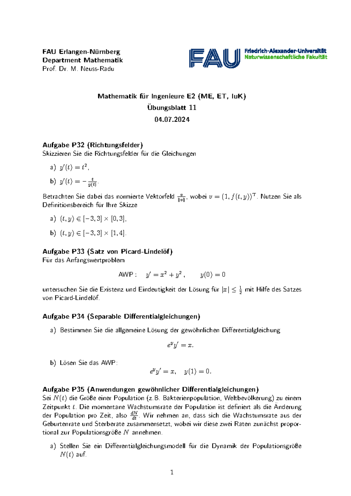 Blatt 11 - matheaufgabe - FAU Erlangen-N ̈urnberg Department Mathematik ...