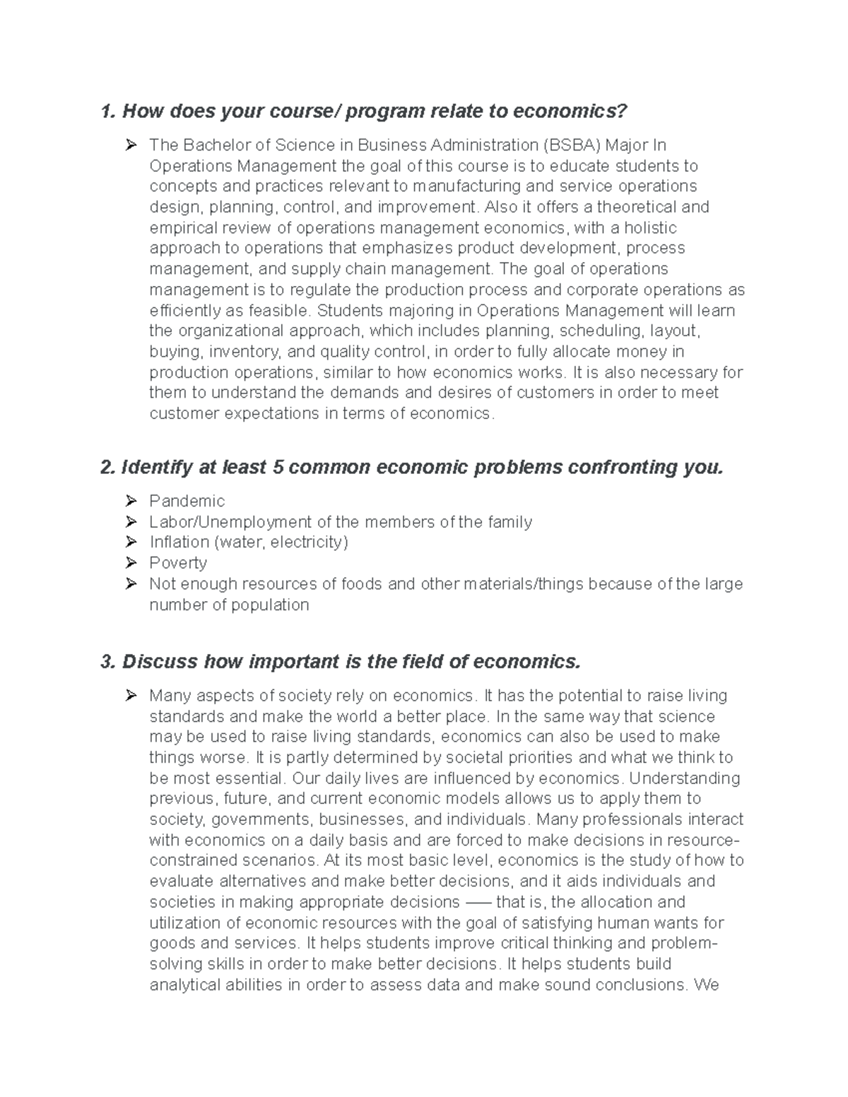 How does your course program relate to economics - 1. How does your ...