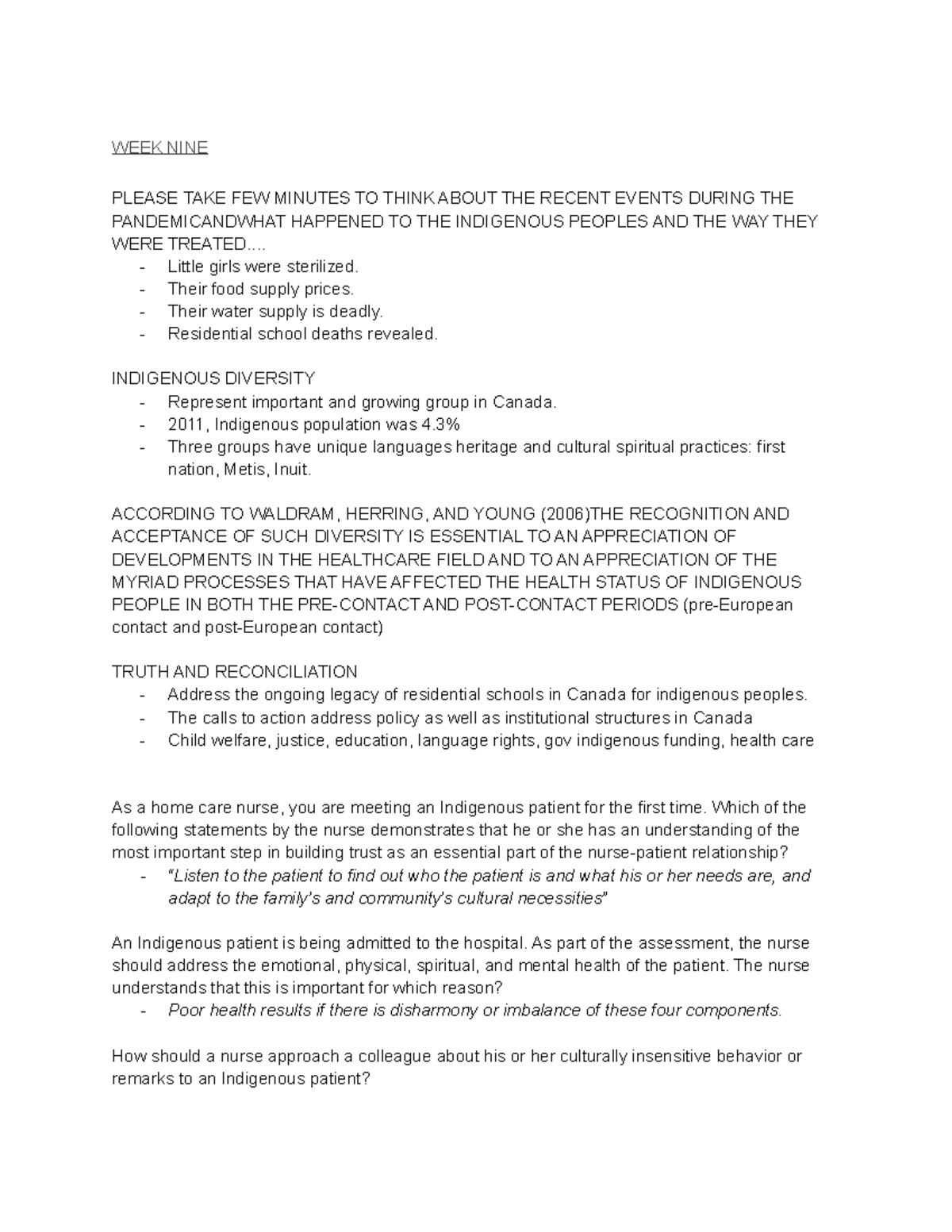 HH WEEK NINE - HH WEEK NINE - WEEK NINE PLEASE TAKE FEW MINUTES TO ...