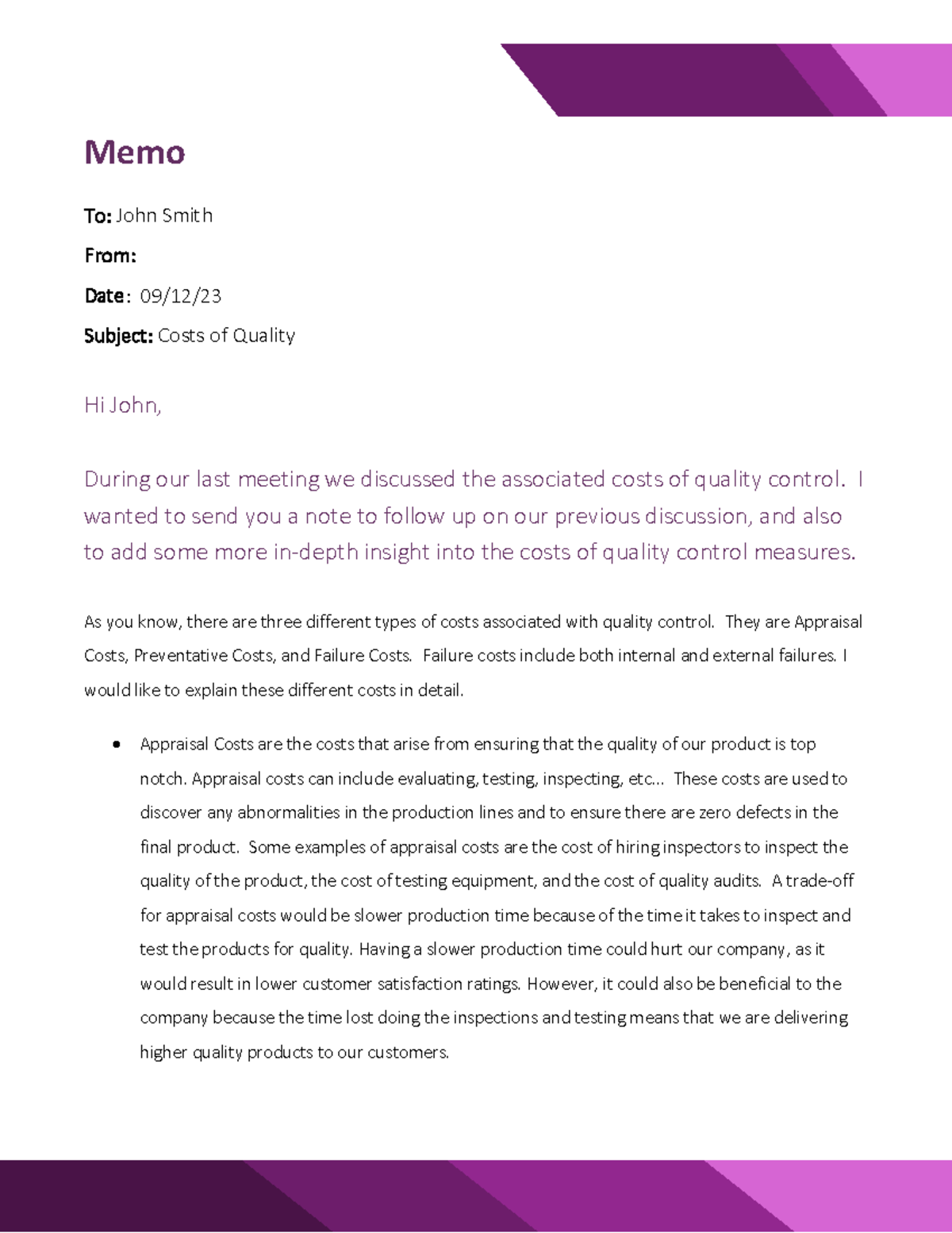 QHT1 - Task 1 Passed - Task 1 for Business Management Tasks QHT1 - Memo ...