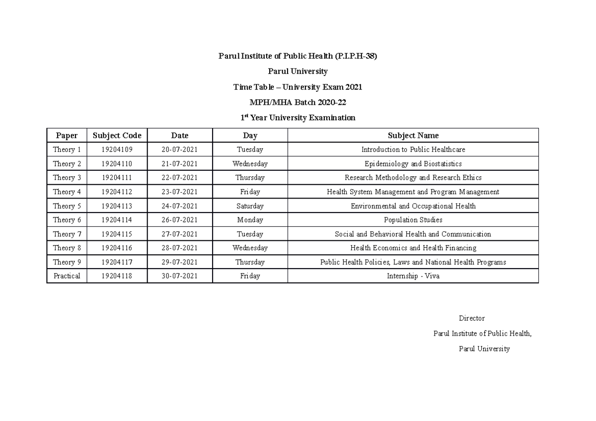 Exam timetable (20-07 to 30-07) - Management - Studocu