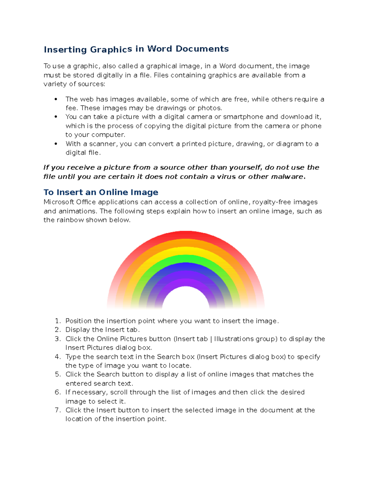 Inserting Graphics Draft - Inserting Graphics in Word Documents To use ...