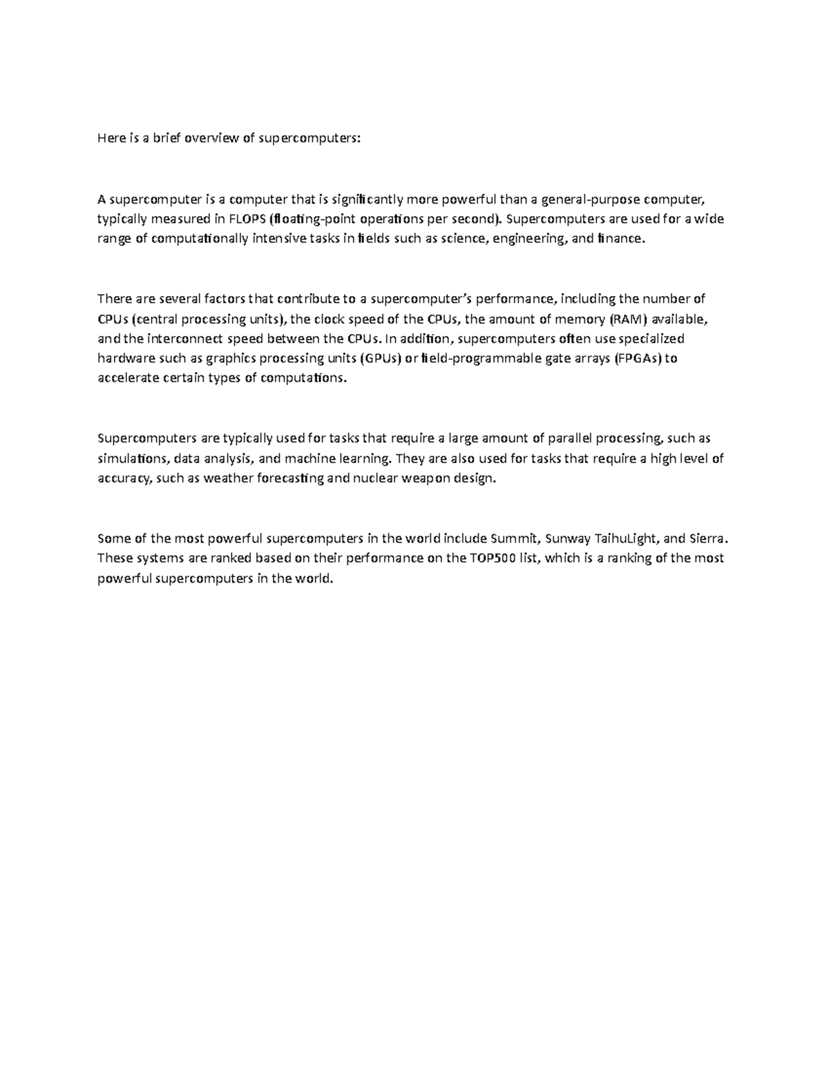 Lecture note anout supercomputers - Here is a brief overview of ...