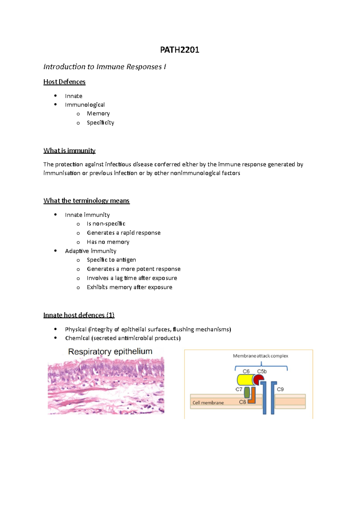 PATH2201 - Case Studies - PATH Introduction to Immune Responses I Host Defences Innate - Studocu