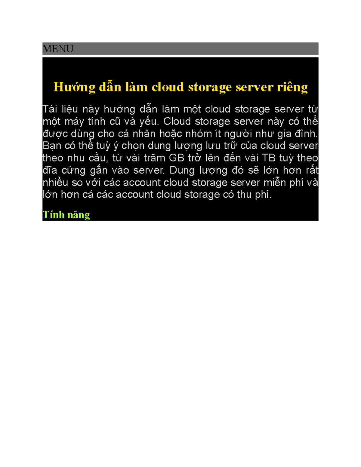 MENU - HOW TO CREATE CLOUD STORAGED SERVER - MENU Hướng dẫn làm cloud ...