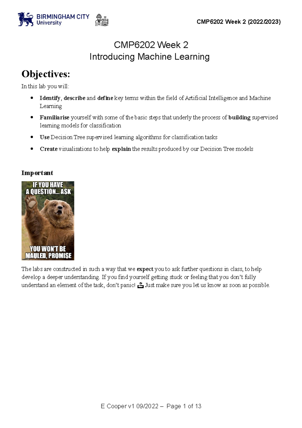 CMP6202 Lab 2 - Lab Assignment - CMP6202 Week 2 Introducing Machine ...