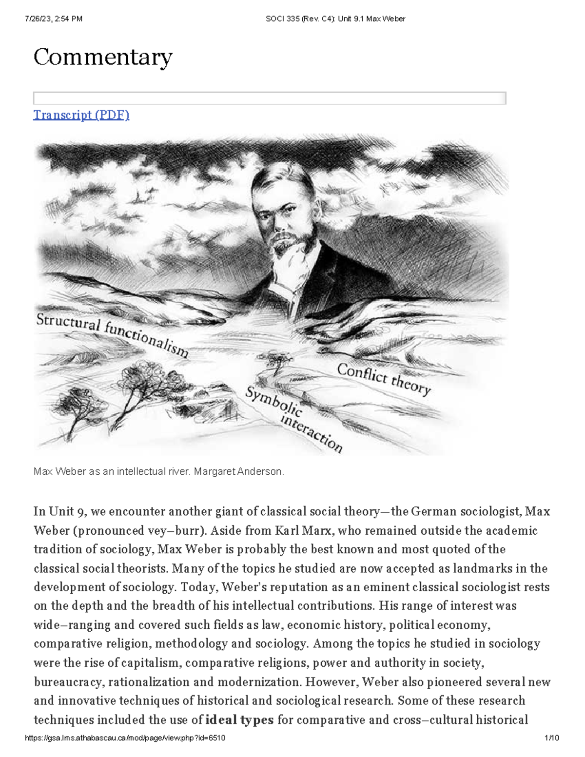 SOCI 335 (Rev. C4) Unit 9.1 Max Weber - Commentary Transcript (PDF) Max ...