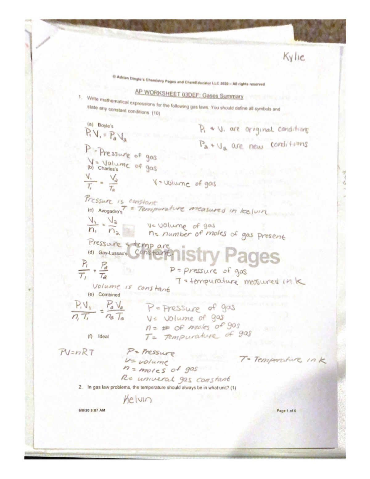 Gas Laws Summary - Gas Laws worksheets - CHEM 101 - Studocu