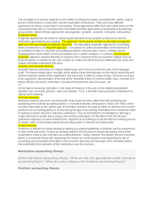 AF301 Week 5 Tutorial Solution - AccountingTheory - USP - Studocu