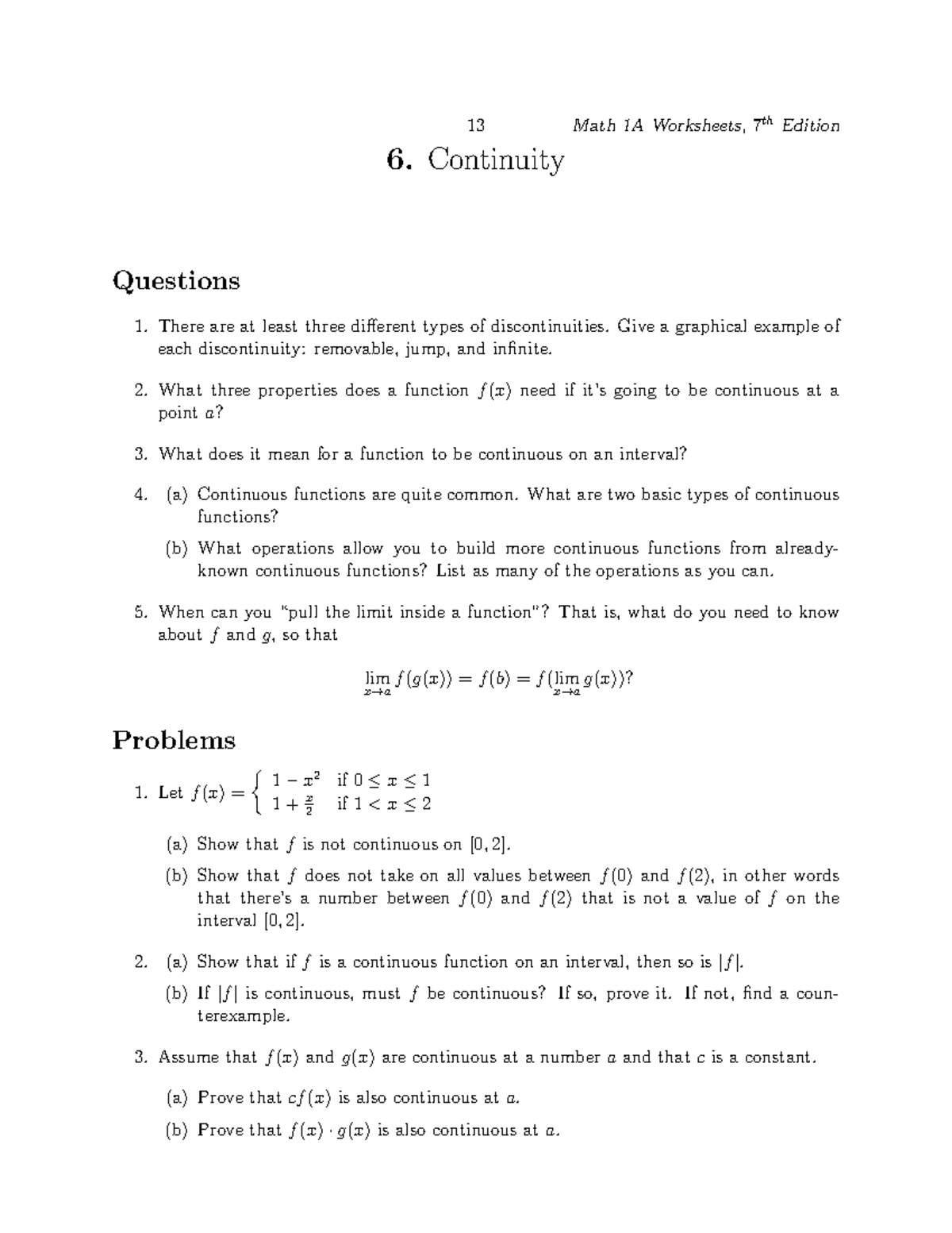 WS-W - Calculus Practice - 13 Math 1A Worksheets, 7 th Edition 6 ...