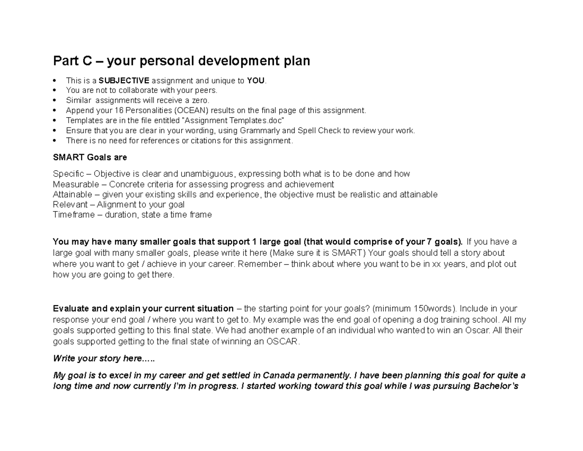 Part C - Leadership Development Plan Spr 2022 - Part C – your personal ...
