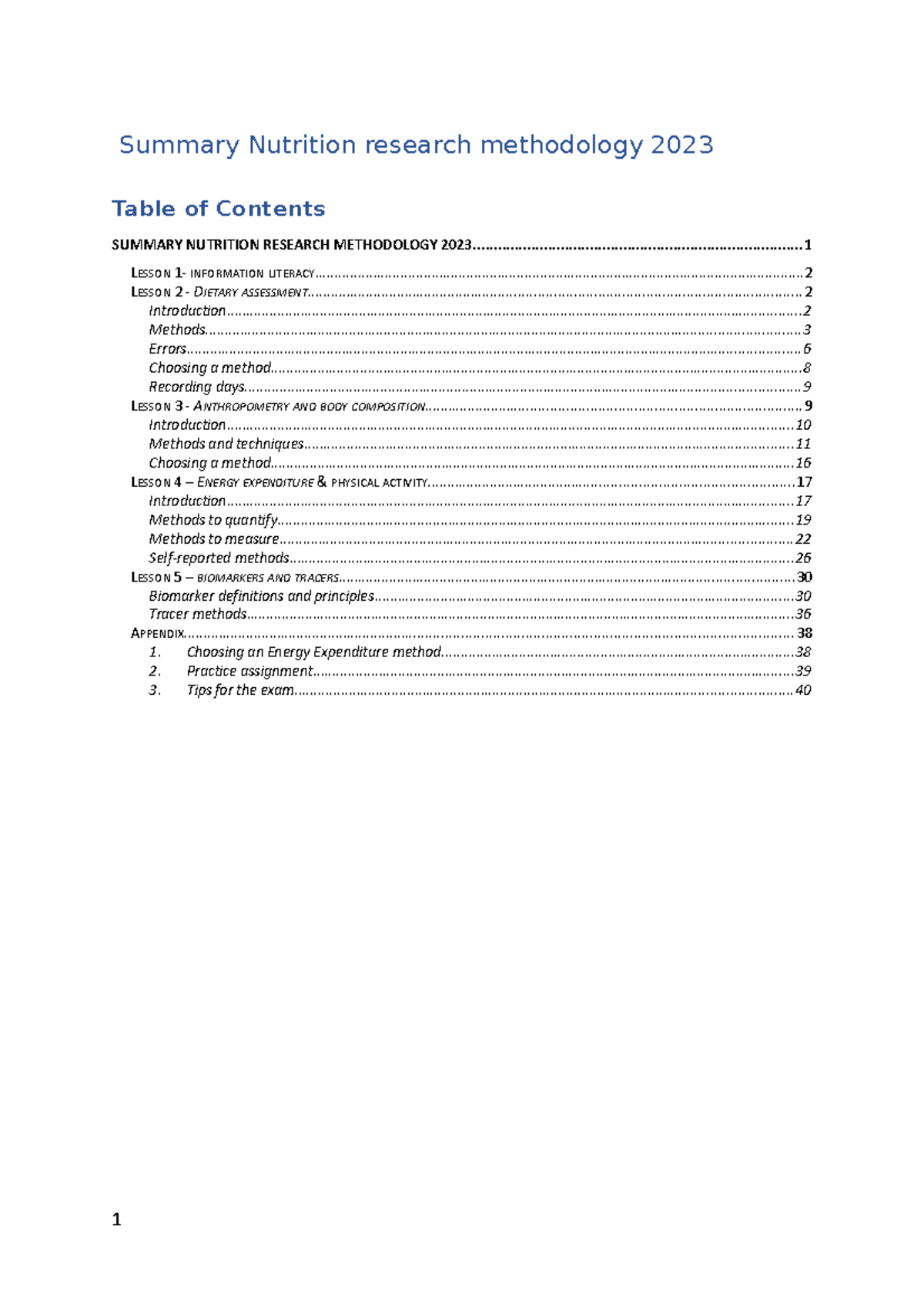 Summary Nutrition research methodology Updated 2023 - SUMMARY NUTRITION ...