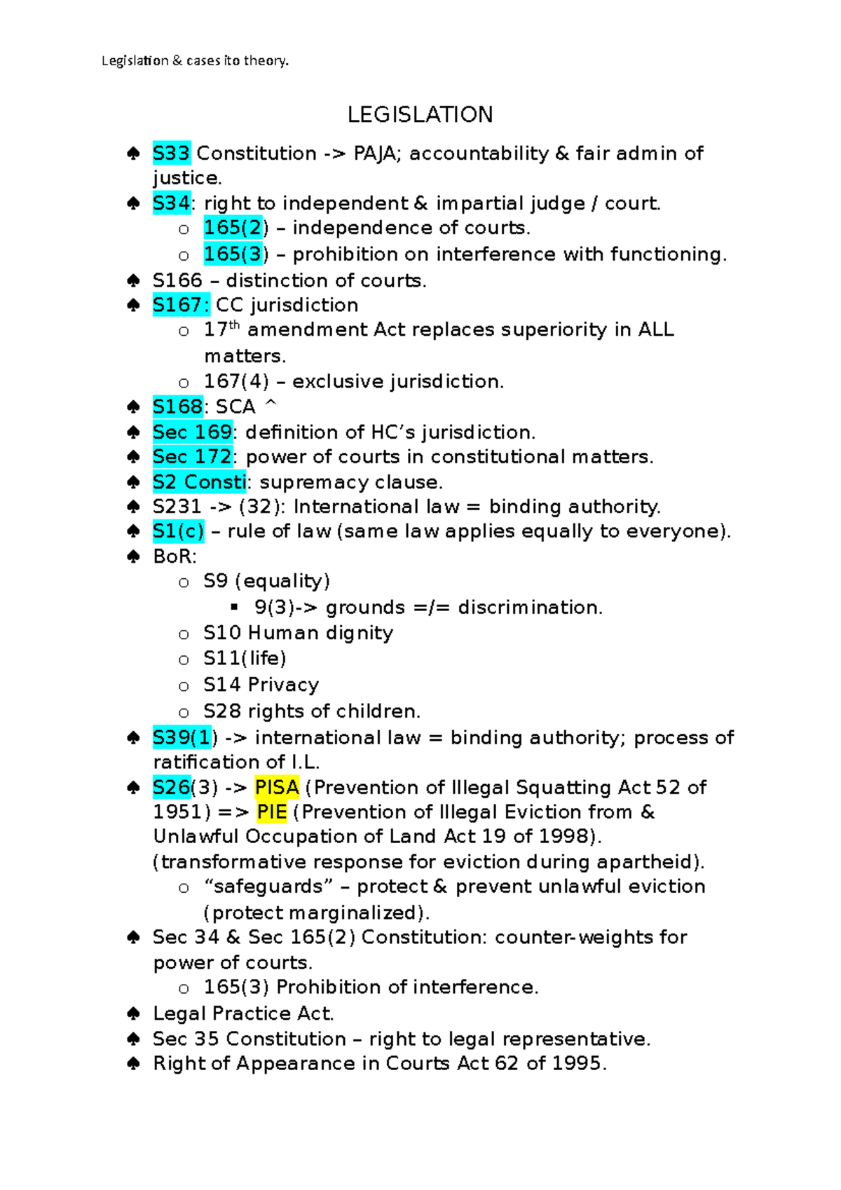 Intro to law legislation & cases in terms of theory - LEGISLATION S33 ...